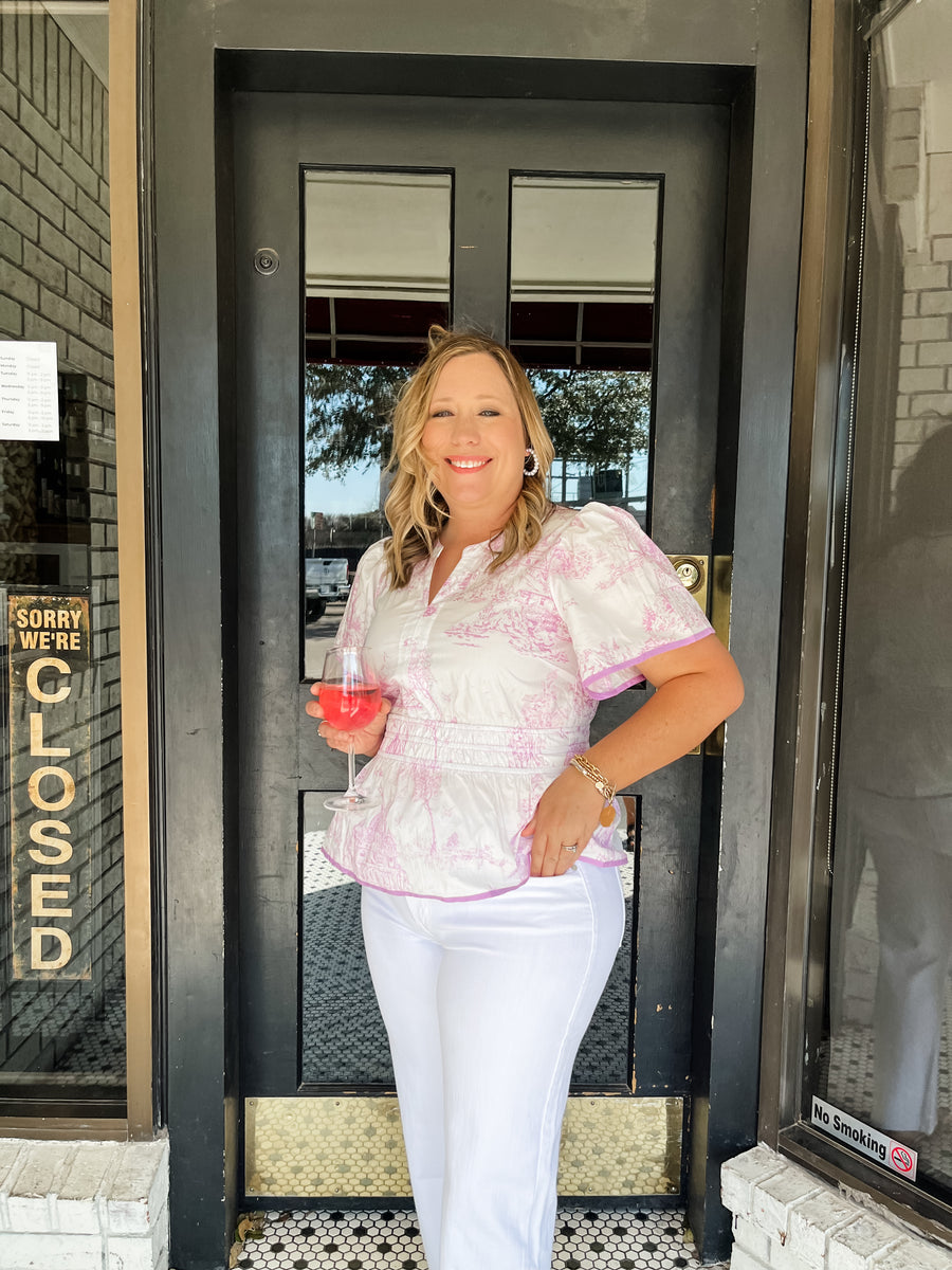 Two Tone Landscape Print Top- Lavender – K. Ellis Boutique